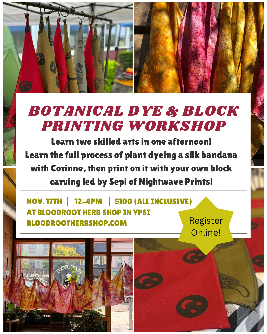 Botanical Dye & Block Printing Workshop – Bloodroot Herb Shop